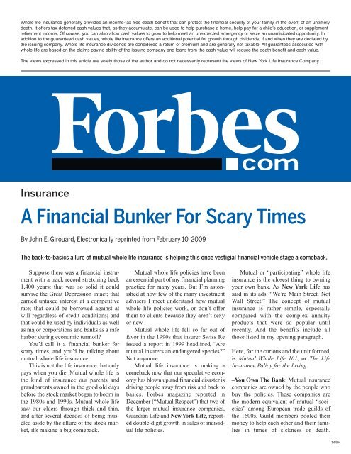 A Financial Bunker For Scary Times - New York Life Insurance ...