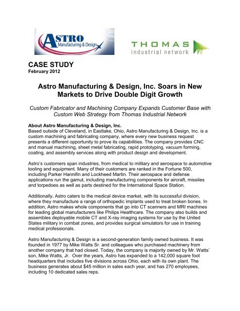 CASE STUDY Astro Manufacturing & Design, Inc ... - ThomasNet