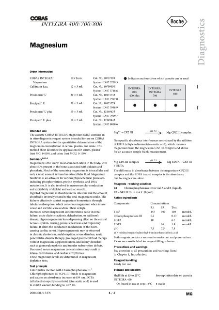 400 700 800 Magnesium - Roche diagnostics