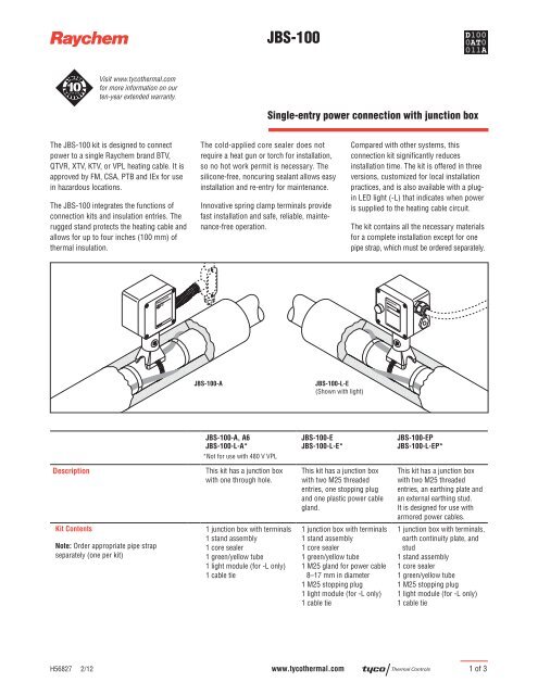 JBS-100 - Tyco Thermal Controls