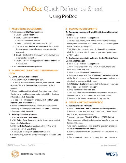 ProDoc Quick Reference Sheet