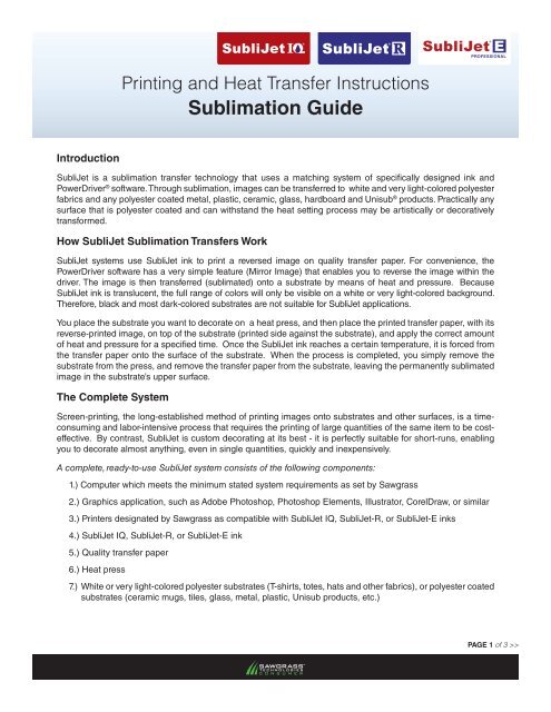 SubliJet Sublimation Transfer Process Guide