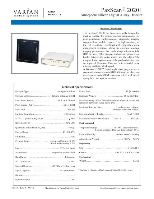 PaxScan 2020+ Rev A_PaxScan 2020 PDS revised.qxd - Varian