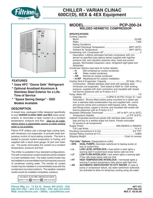 CHILLER - VARIAN CLINAC 600C/(D), 6EX & 4EX Equipment