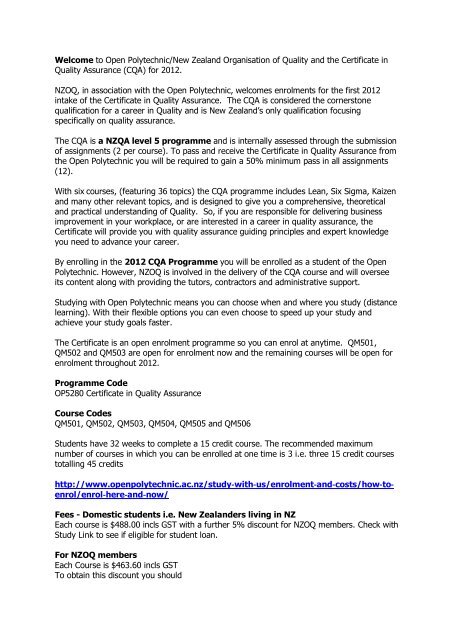 Certificate in Quality Assurance - NZOQ.org.nz