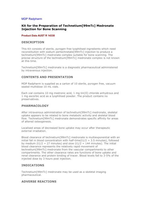 MDP Radpharm Kit for the Preparation of Technetium[99mTc ...