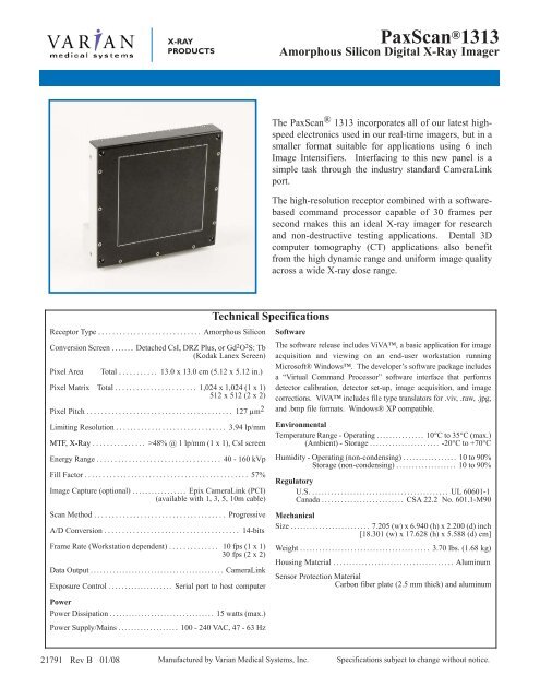 PaxScan 1313 Rev B:PaxScan 2020 PDS revised.qxd.qxd - Varian