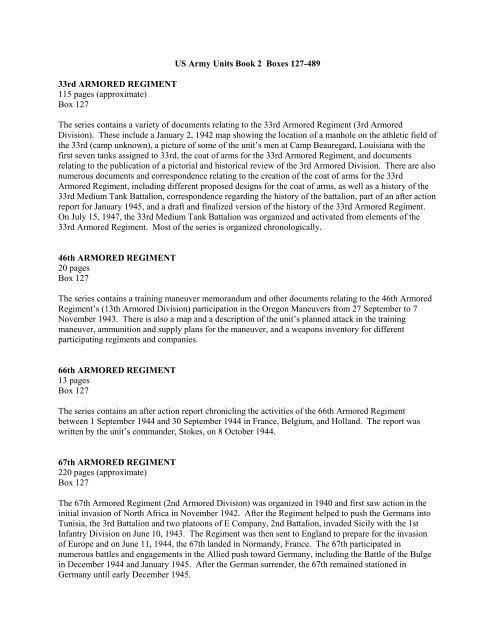 US Army Units Book 2 Boxes 161-489 33rd ARMORED REGIMENT ...