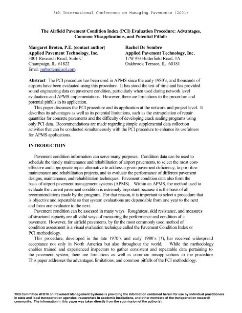 The Airfield Pavement Condition Index (PCI) Evaluation Procedure ...