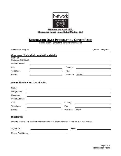 award nomination form - ITP.net