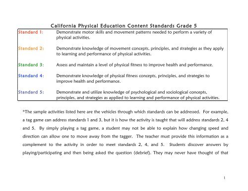 California Physical Education Content Standards Grade 5