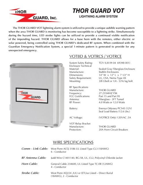 a printable vot spec sheet - Thor Guard, Inc.