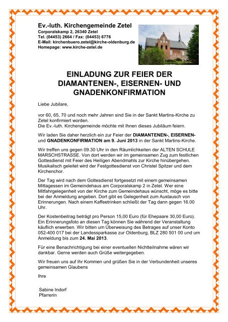 einladung zur feier der goldenen konfirmation - Ev.-luth ... einladung zur feier der goldenen konfirmation - Ev.-luth ...