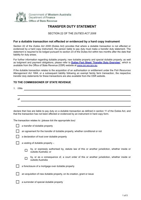 Transfer Duty Statement