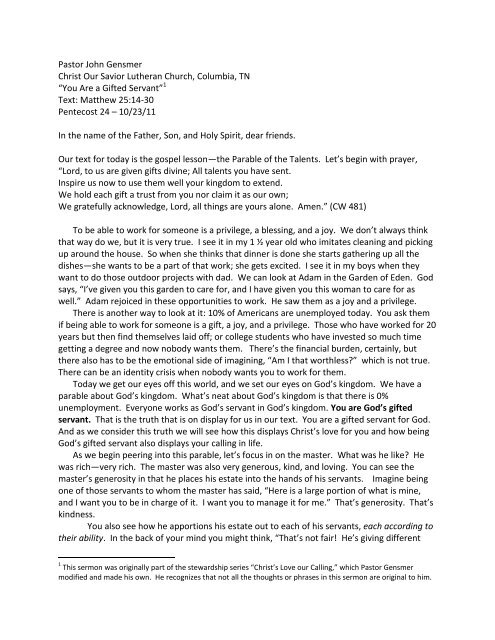 Matthew 25 23 Sermon