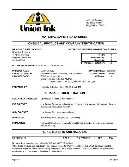 MSDS - Union Ink Company