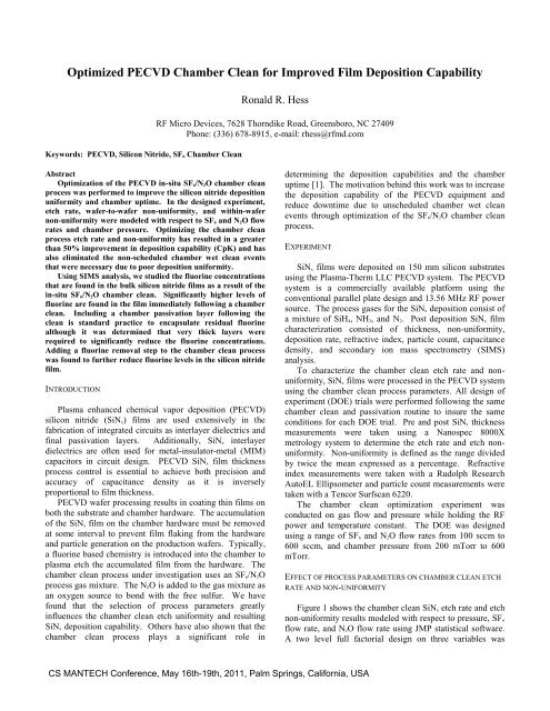Optimized PECVD Chamber Clean for Improved Film ... - CS Mantech