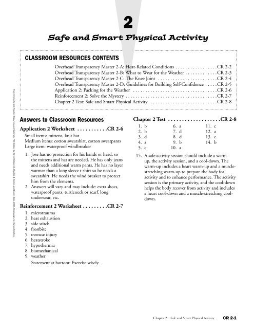 Safe and Smart Physical Activity CLASSROOM RESOURCES ...