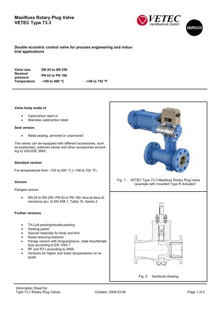 Maxifluss Rotary Plug Valve VETEC Type 73.3