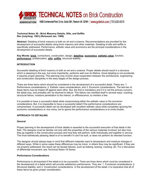 Technical Notes 36 - Brick Masonry Details, Sills, and Soffits Rev ...