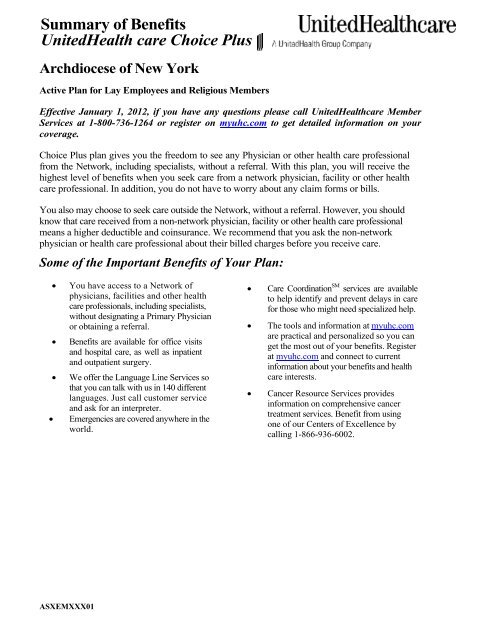 Summary of Benefits UnitedHealth care Choice Plus