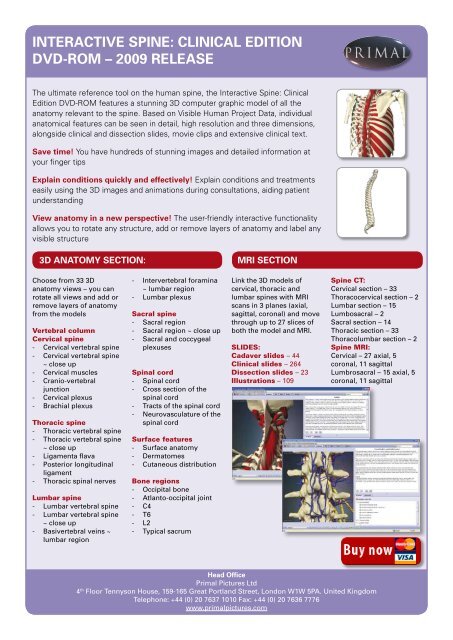 Interactive Spine Clinical Edition | Information Leaflet | Primal Pictures