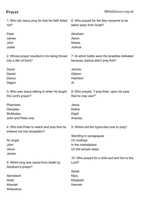 Prayer - BibleQuizzes.org.uk - Bible Quizzes and Puzzles