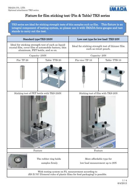 Fixture for film sticking test (Pin & Table) TKS series