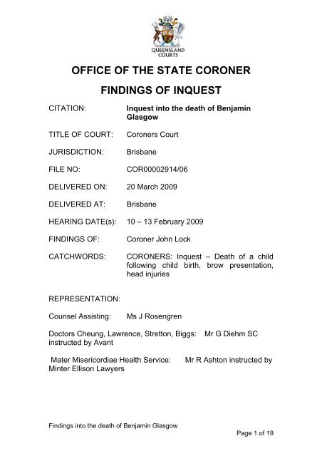 office of the state coroner findings of inquest - Queensland Courts
