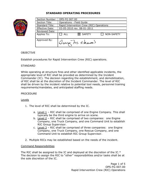 OPS-FG 007.00 Rapid Intervention Crew RIC Operations
