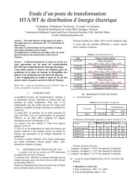 Etude d'un poste de transformation HTA/BT de distribution d'énergie ...
