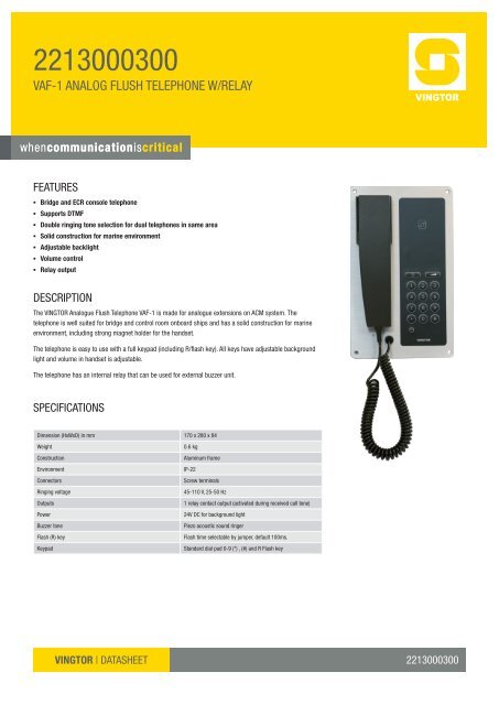 VAF-1 ANALOG FLUSH TELEpHONE W/RELAY - Zenitel