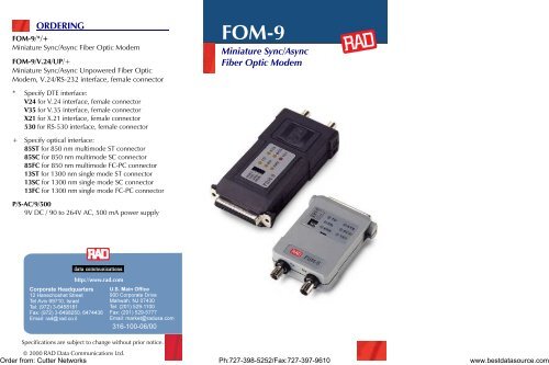 RAD FOM-9 Fiber Optic modem pdf data sheet - Cutter Networks