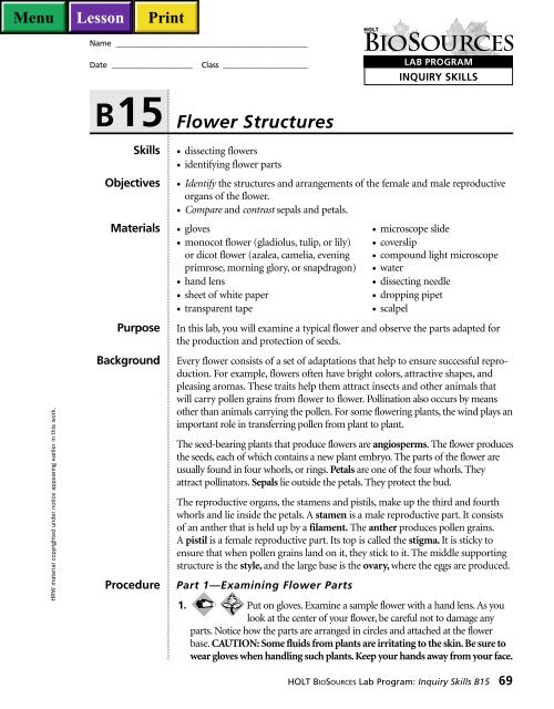 Flower Dissection Lab