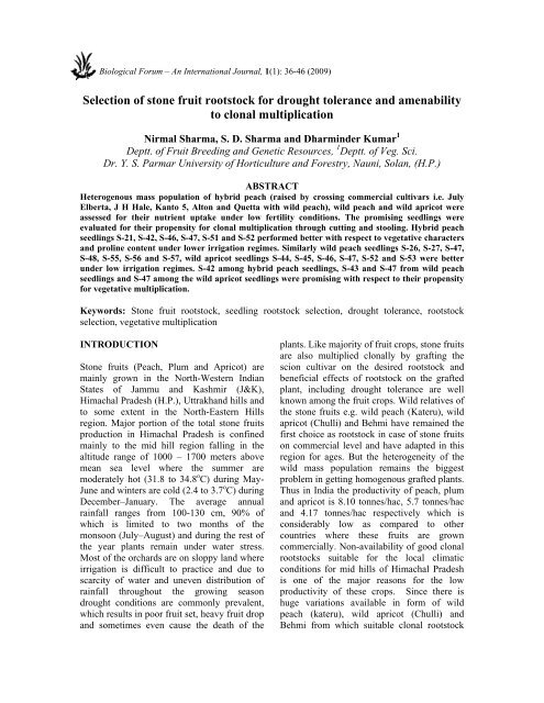 Selection of stone fruit rootstock for drought tolerance and ...
