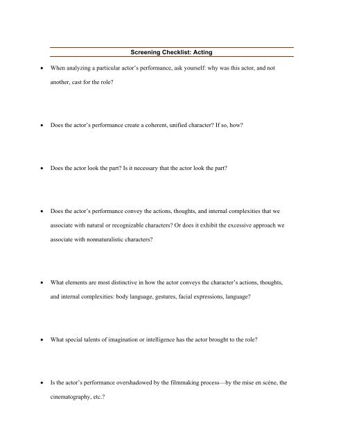 Screening Checklist: Acting - WW Norton & Company