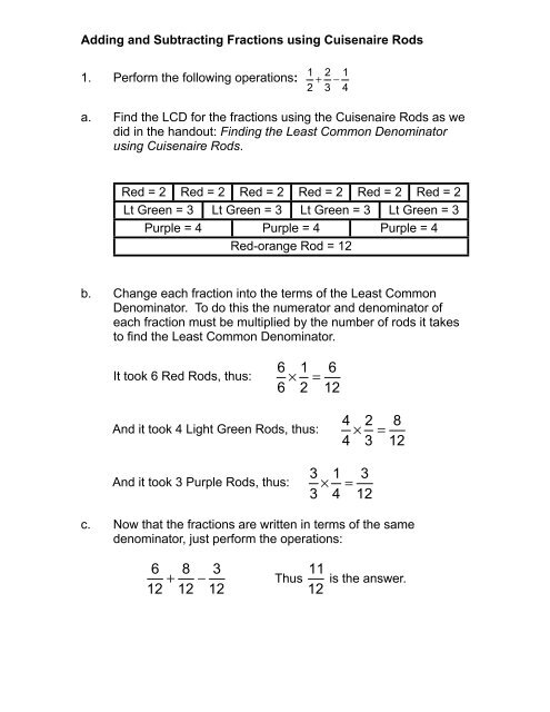 Adding and Subtracting Fractions using Cuisenaire Rods