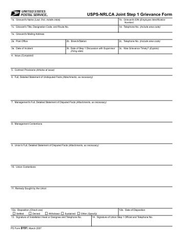 Form PS8190 - USPS-NALC Joint Step A Grievance ... - Branch43.com