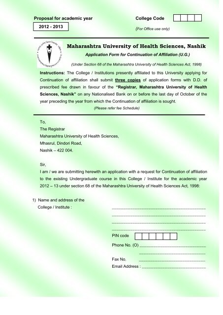 Application Form For Continuation Of Affiliation - Maharashtra ...