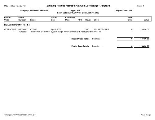 Building Permits Issued by Issued Date Range - Purpose
