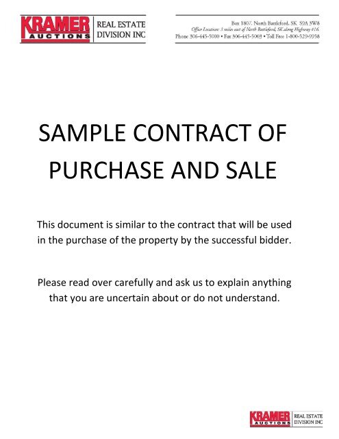 sample contract of purchase and sale - Kramer Auction Sales Ltd.
