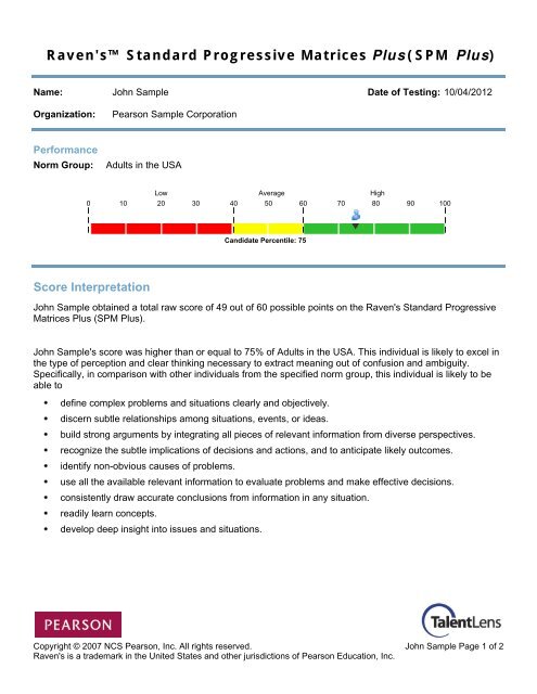 SPM Plus Sample Report - TalentLens