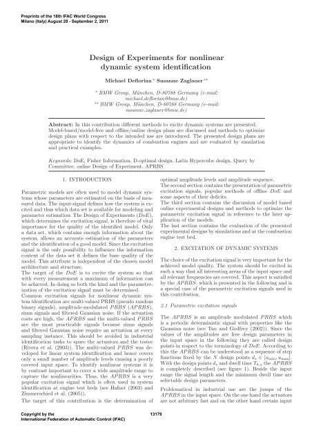Design Of Experiments For Nonlinear Dynamic System Identification