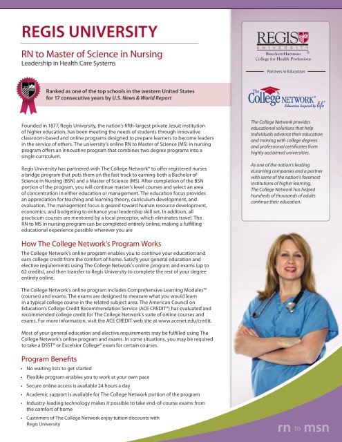 REGIS UNIVERSITY rn - The College Network