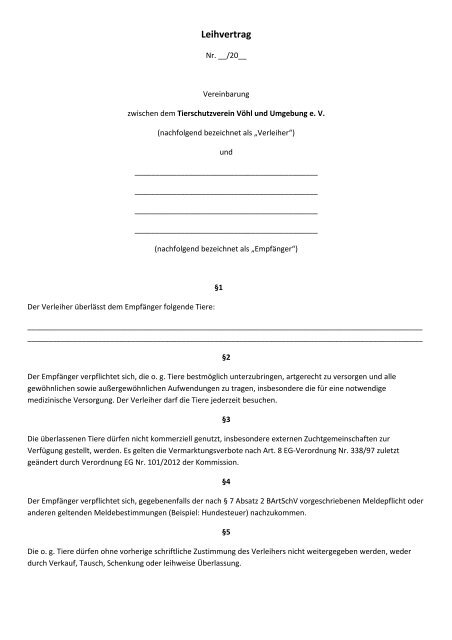 Leihvertrag - TIERSCHUTZVEREIN VÃ HL und Umgebung e. V.