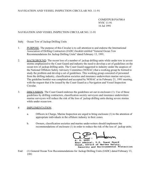 NVIC #11-91 - U.S. Coast Guard