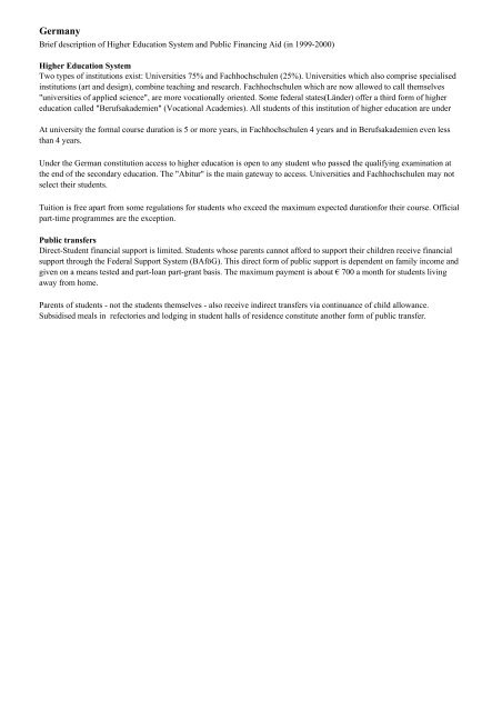 Germany: Brief description of Higher Education System and Public ...
