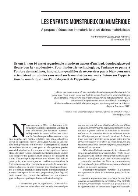 Les enfants monstrueux du numÃ©rique/Ferdinand Cazalis