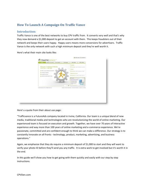How To Launch A Campaign On Traffic Vance