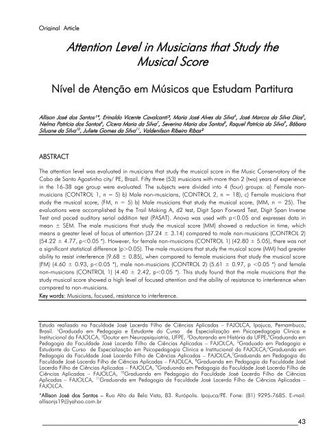 Attention Level in Musicians that Study the Musical Score